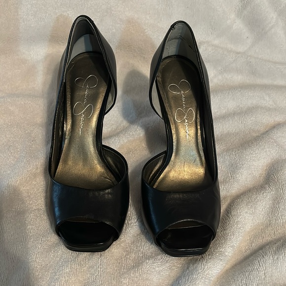 Jessica Simpson | Shoes | Jessica Simpson Leather Black High Heel Open ...